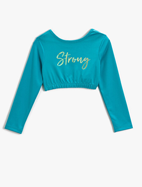 Koton Kız Çocuk Baskılı Crop Tişört Uzun Kollu Bisiklet Yaka