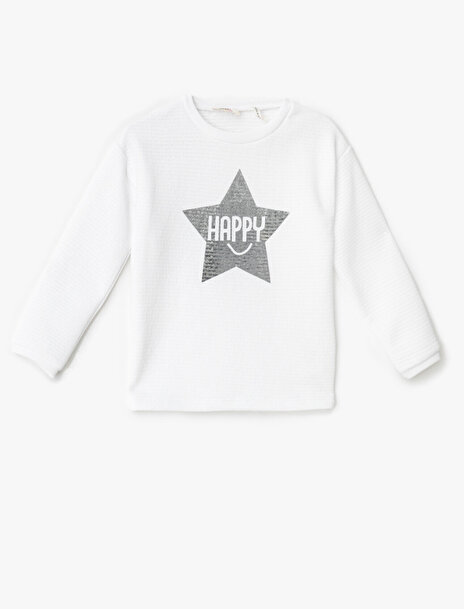 Koton Kız Çocuk Parlak Baskılı Sweatshirt Uzun Kollu Bisiklet Yaka