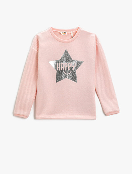 Koton Kız Çocuk Parlak Baskılı Sweatshirt Uzun Kollu Bisiklet Yaka