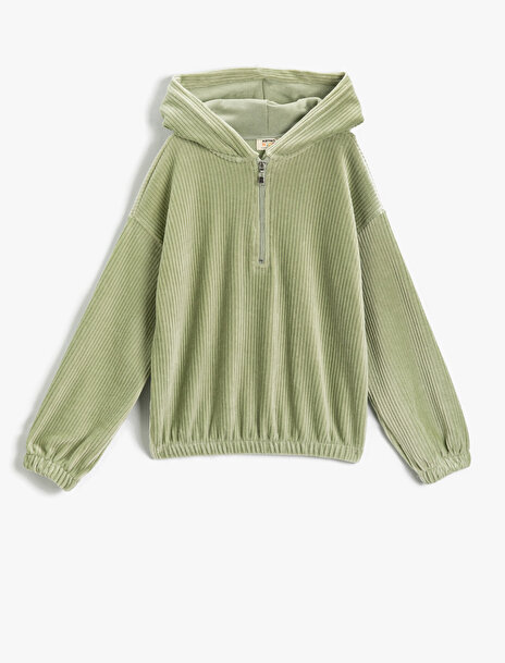 Koton Kız Çocuk Fitilli Kadife Kapşonlu Sweatshirt Yakası Fermuarlı Pamuklu Koton Kız Çocuk Fitilli Kadife Kapşonlu Sweatshirt Yakası Fermuarlı Pamuklu