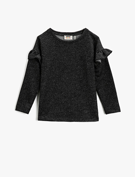 Koton Kız Çocuk Kolları Fırfırlı Sweatshirt Simli