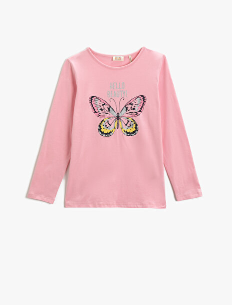 Koton Kız Çocuk Kelebek Baskılı Tişört Pamuklu Uzun Kollu Koton Kız Çocuk Kelebek Baskılı Tişört Pamuklu Uzun Kollu