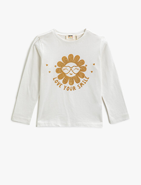 Koton Kız Çocuk Çiçek Baskılı Tişört Uzun Kollu Pamuklu