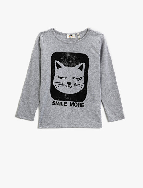 Koton Kız Çocuk Kesi Baskılı Tişört Uzun Kollu Bisiklet Yaka Koton Kız Çocuk Kesi Baskılı Tişört Uzun Kollu Bisiklet Yaka