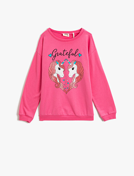 Koton Kız Çocuk Unicorn Baskılı Sweatshirt Pamuklu