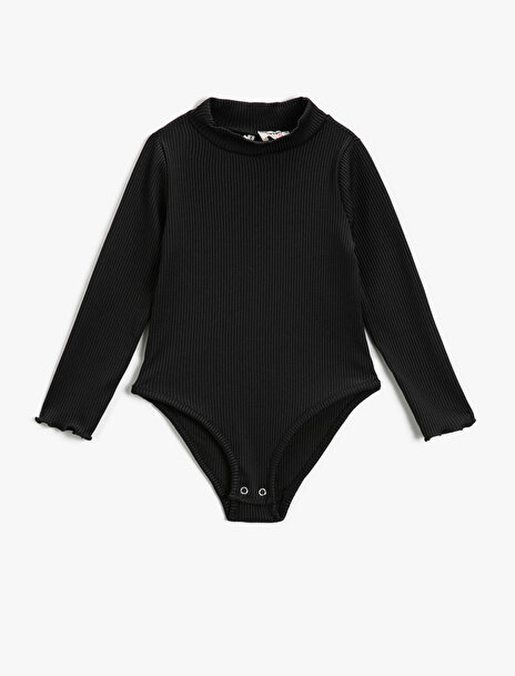 Koton Kız Çocuk Yarım Balıkçı Yaka Çıtçıtlı Body Uzun Kollu