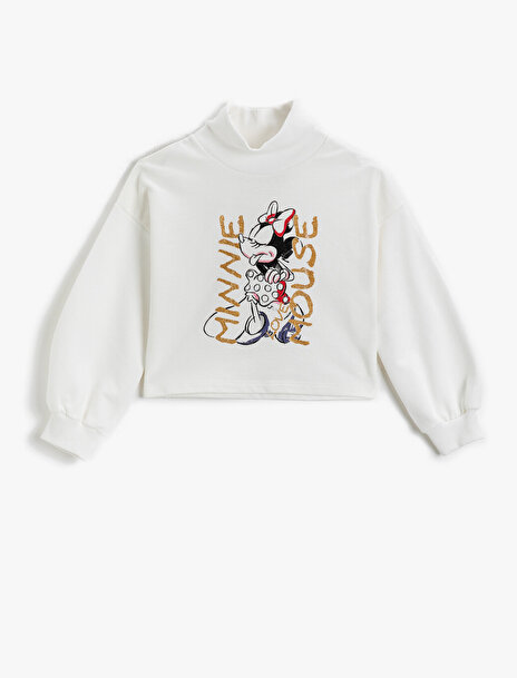 Koton Kız Çocuk Minnie Mouse Lisanslı Baskılı Sweatshirt Balon Kollu Pamuklu