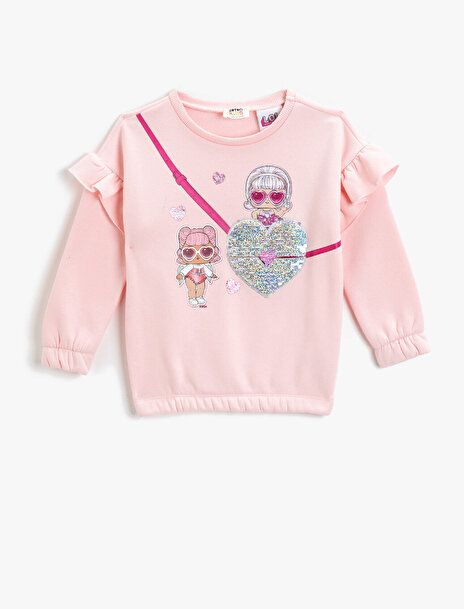 Koton Kız Çocuk Lol Lisanslı Baskılı Payetli Sweatshirt Kolları Fırfırlı