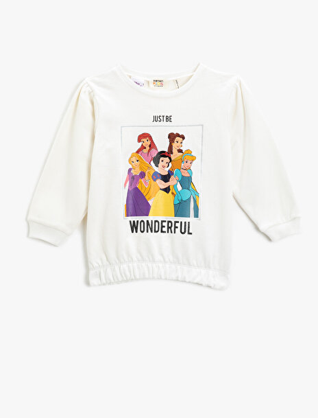 Koton Kız Çocuk Disney Prensesleri Lisanslı Baskılı Sweatshirt Beli Büzgülü Pamuklu