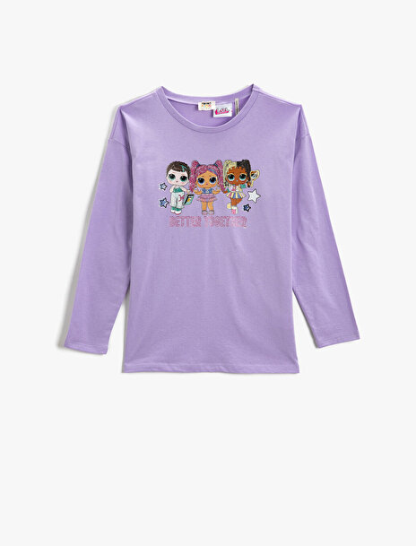 Koton Kız Çocuk Lol Suprise Baskılı Pamuklu Bisiklet Yaka Uzun Kollu Tişört