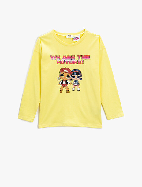 Koton Kız Çocuk Lol Suprise Baskılı Pamuklu Bisiklet Yaka Uzun Kollu Tişört