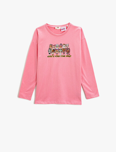 Koton Kız Çocuk Lol Suprise Baskılı Pamuklu Bisiklet Yaka Uzun Kollu Tişört