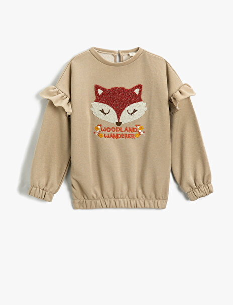 Koton Kız Çocuk Kolları Fırfırlı İşlemeli Sweatshirt