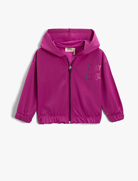 Koton Kız Çocuk Slogan Baskılı Kapşonlu Sweatshirt Fermuarlı