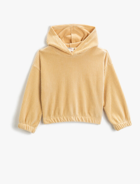 Koton Kız Çocuk Dokulu Kapüşonlu Sweatshirt Beli Lastikli Pamuklu