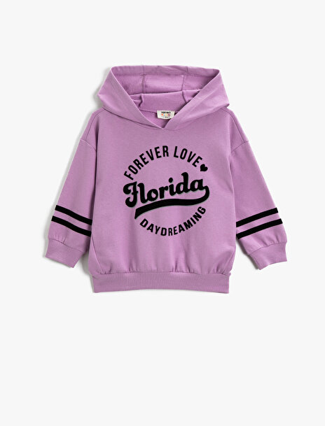 Koton Kız Çocuk Kapüşonlu Sweatshirt Pamuklu Yazılı Baskılı Uzun Kollu