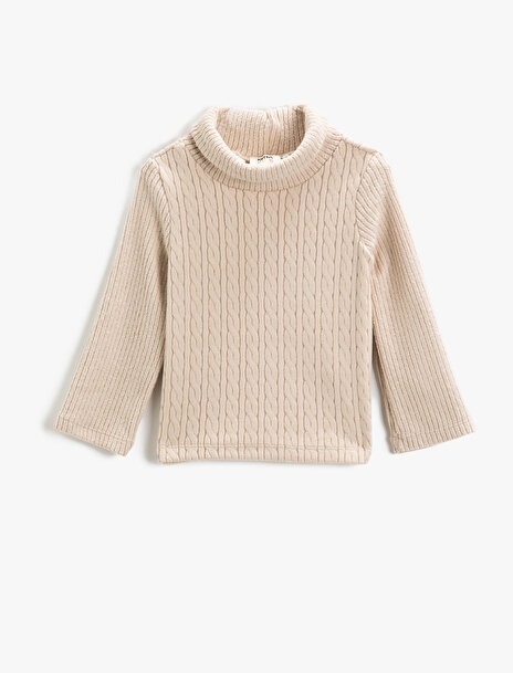 Koton Kız Çocuk Dokulu Boğazlı Sweatshirt Uzun Kollu