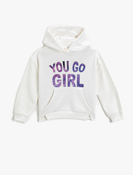 Koton Kız Çocuk Slogan Baskılı Kanguru Cepli Kapüşonlu Sweatshirt