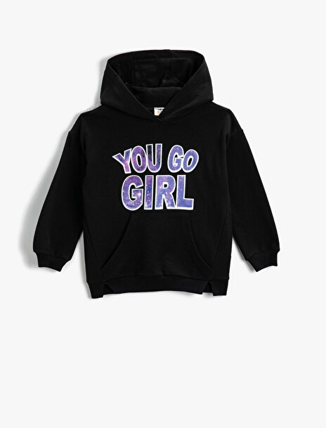 Koton Kız Çocuk Slogan Baskılı Kanguru Cepli Kapüşonlu Sweatshirt