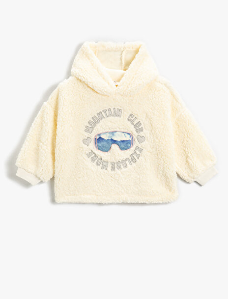 Koton Kız Çocuk Kayak Gözlüğü İşlemeli Peluş Kapüşonlu Sweatshirt