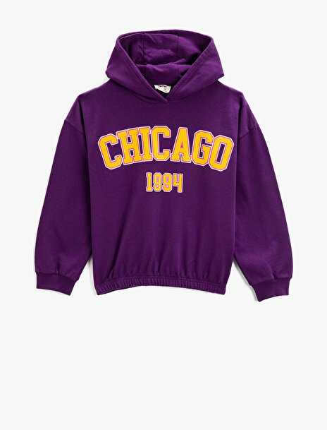 Koton Kız Çocuk Baskılı Kapşonlu Sweatshirt Pamuklu Uzun Kollu