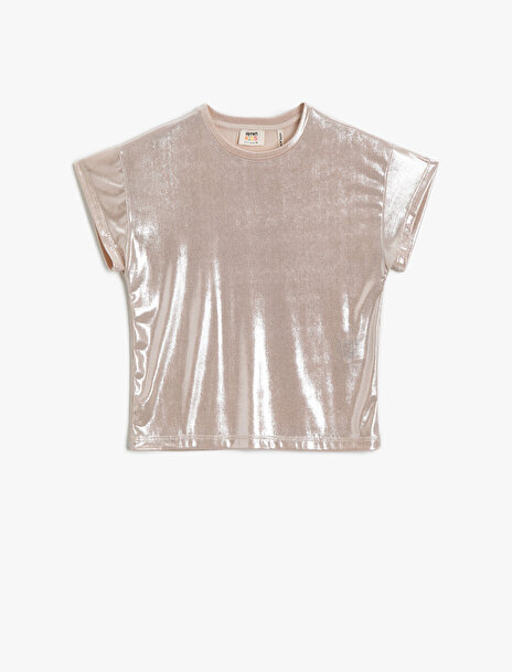 Koton Kız Çocuk Parlak Tişört Bisiklet Yaka Kısa Kollu