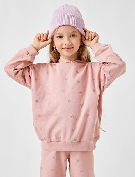 Koton Kız Çocuk Simli Kalp Baskılı Kapüşonlu Sweatshirt Pamuklu Koton Kız Çocuk Simli Kalp Baskılı Kapüşonlu Sweatshirt Pamuklu