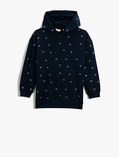 Koton Kız Çocuk Simli Kalp Baskılı Kapüşonlu Sweatshirt Pamuklu Koton Kız Çocuk Simli Kalp Baskılı Kapüşonlu Sweatshirt Pamuklu