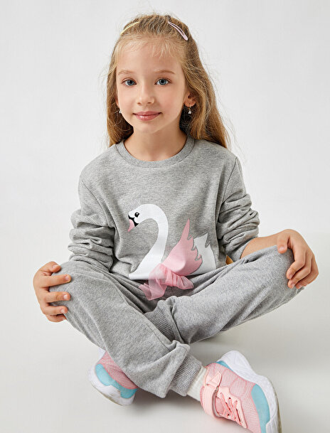 Koton Kız Çocuk Hayvan Baskılı Sweatshirt Bisiklet Yaka Uzun Kollu