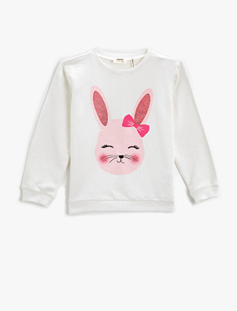 Koton Kız Çocuk Tavşan Baskılı Sweatshirt Pamuklu