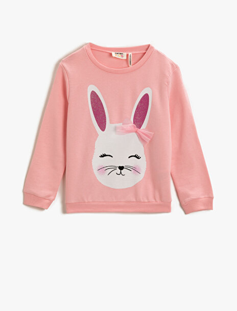 Koton Kız Çocuk Tavşan Baskılı Sweatshirt Pamuklu