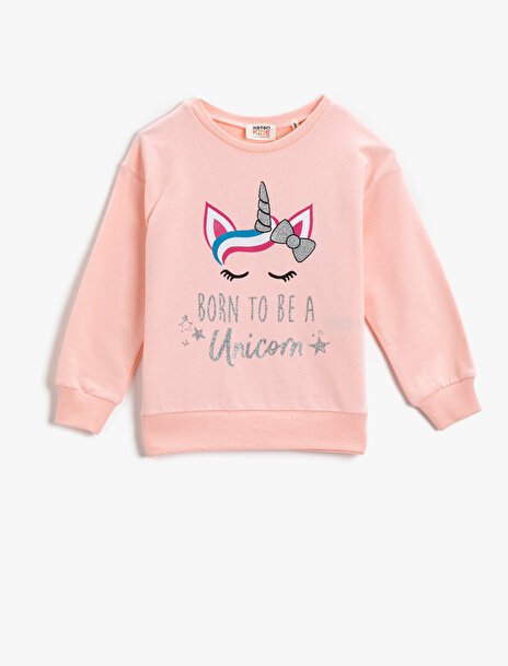 Koton Kız Çocuk Unicorn Sweatshirt Simli Pamuklu