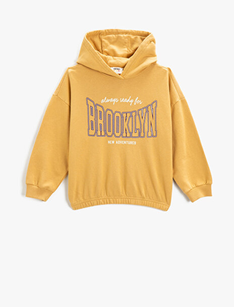 Koton Kız Çocuk Brooklyn Baskılı Kapüşonlu Sweatshirt Pamuklu