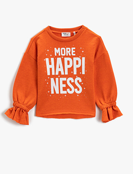 Koton Kız Çocuk Yazı Baskılı Sweatshirt Bisiklet Yaka Bileği Fırfırlı