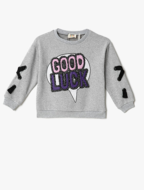 Koton Kız Çocuk İşlemeli Sloganlı Sweatshirt Kol Detaylı Koton Kız Çocuk İşlemeli Sloganlı Sweatshirt Kol Detaylı