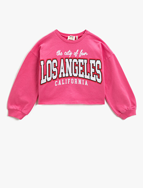 Koton Kız Çocuk Baskılı Crop Sweatshirt Bisiklet Yaka Pamuklu