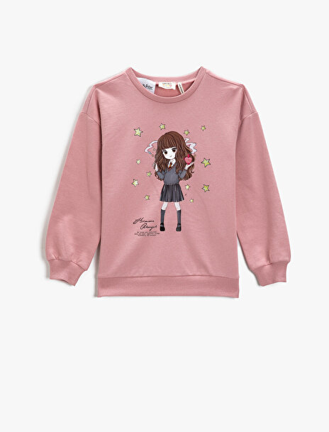 Koton Kız Çocuk Harry Potter Lisanslı Baskılı Sweatshirt Bisiklet Yaka Pamuklu