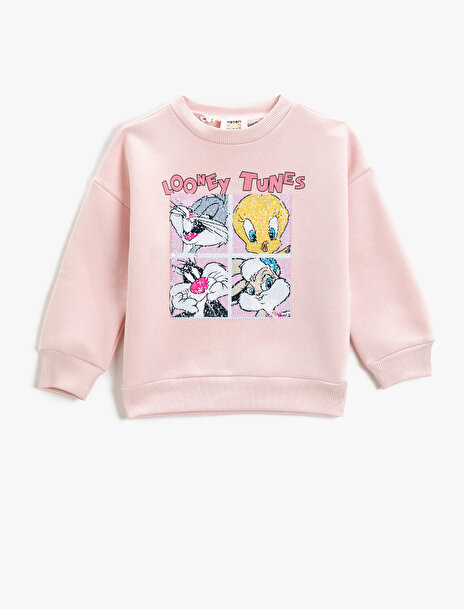 Koton Kız Çocuk Looney Tunes Lisanslı Baskılı Sweatshirt Bisiklet Yaka Pamuklu