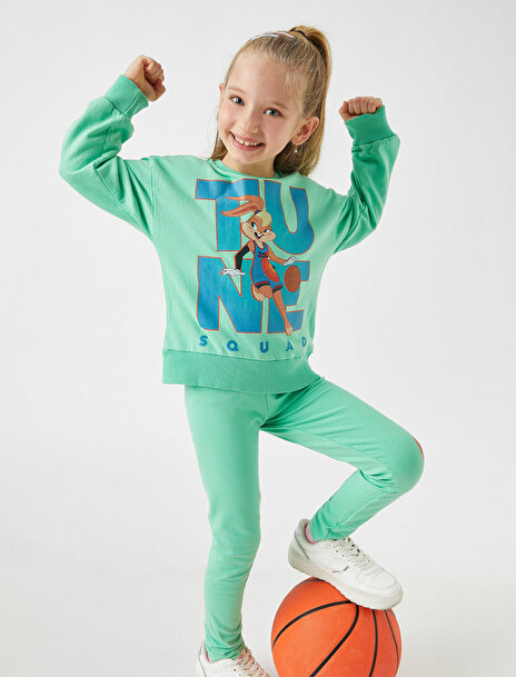 Koton Kız Çocuk Lola Bunny Lisanslı Baskılı Uzun Kollu Sweatshirt Pamuklu Bisiklet Yaka