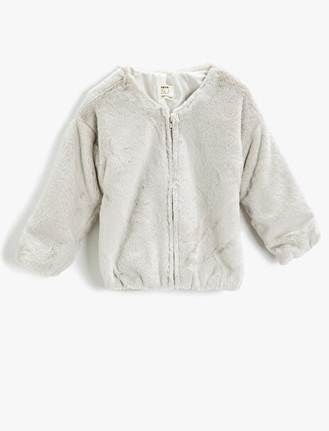 Koton Kız Çocuk Suni Kürklü Kaban Fermuarlı Bisiklet Yaka