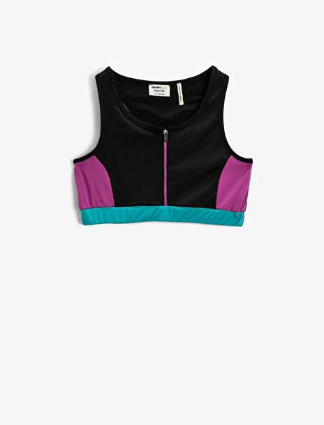 Koton Kız Çocuk Renk Bloklu Crop Atlet Fermuarlı Bisiklet Yaka