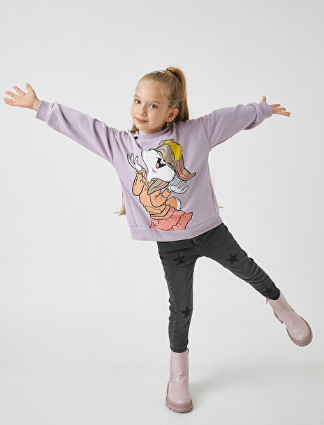 Koton Kız Çocuk Yıldız Baskılı Kot Pantolon Pamuklu