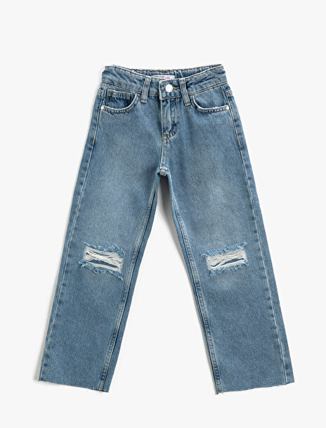 Koton Kız Çocuk Yırtık Kot Pantolon Rahat Kesim Pamuklu