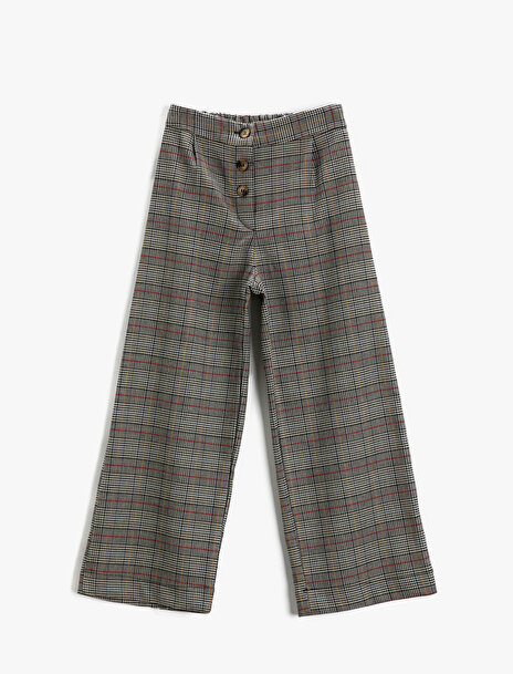 Koton Kız Çocuk Ekoseli Geniş Paça Pantolon Düğmeli