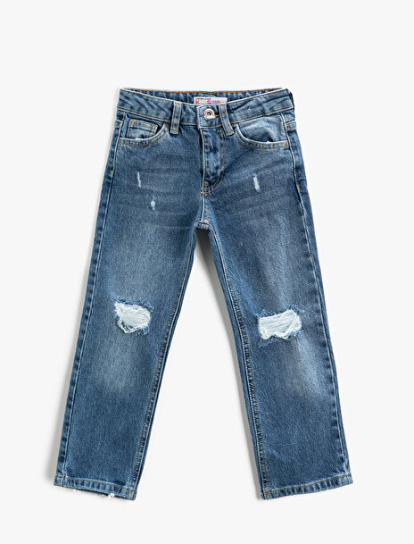 Koton Kız Çocuk Destroylu Kot Pantolon Pamuklu