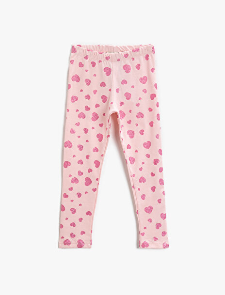 Koton Kız Çocuk Simli Kalp Baskılı Tayt Pamuklu