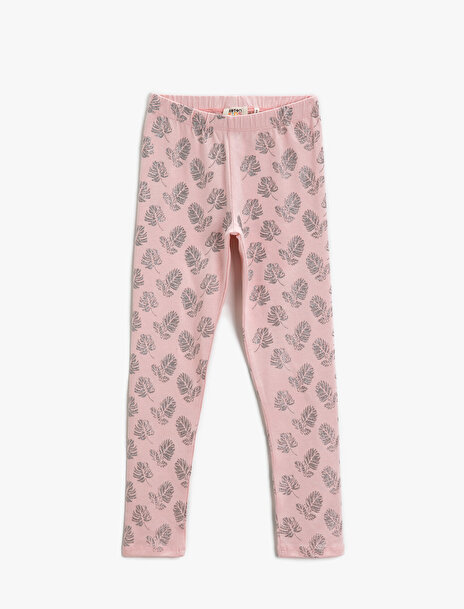 Koton Kız Çocuk Yaprak Baskılı Beli Lastikli Pamuklu Tayt