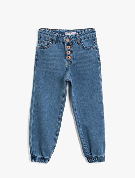 Koton Kız Çocuk Kot Pantolon Paçası Lastikli Düğmeli