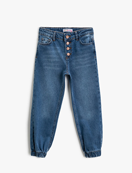 Koton Kız Çocuk Kot Pantolon Paçası Lastikli Düğmeli