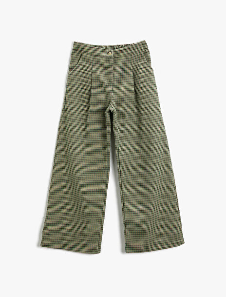 Koton Kız Çocuk Ekose Bol Paça Pantolon Piliseli Cepli Koton Kız Çocuk Ekose Bol Paça Pantolon Piliseli Cepli
